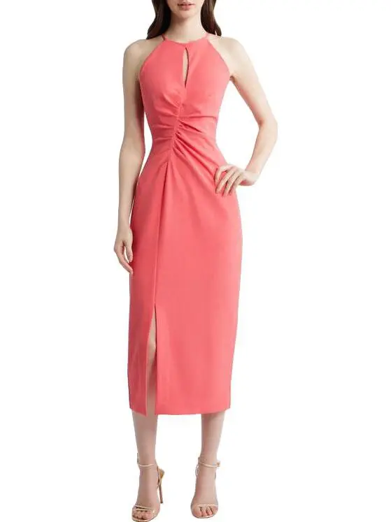 Vince Camuto Ruched Stretch Crepe Gown - Flamingo