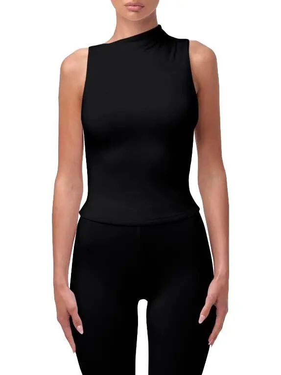 Naked Wardrobe Asymmetric Neck Sleeveless Top - Black