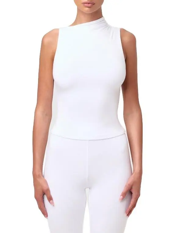Naked Wardrobe Asymmetric Neck Sleeveless Top - White