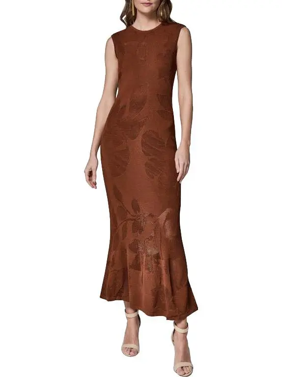 Donna Karan New York Floral Jacquard Sleeveless Dress - Cognac