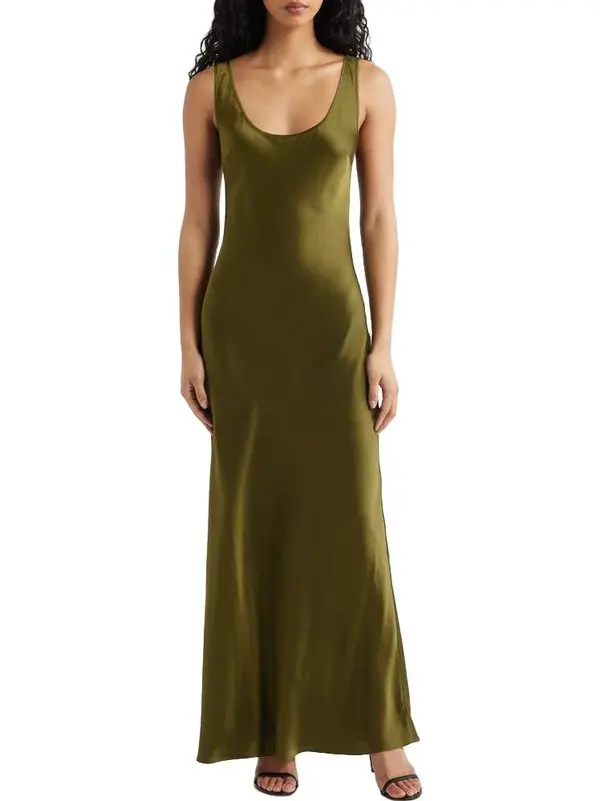 REFORMATION Pamela Silk Midi Slipdress - Moss Garden