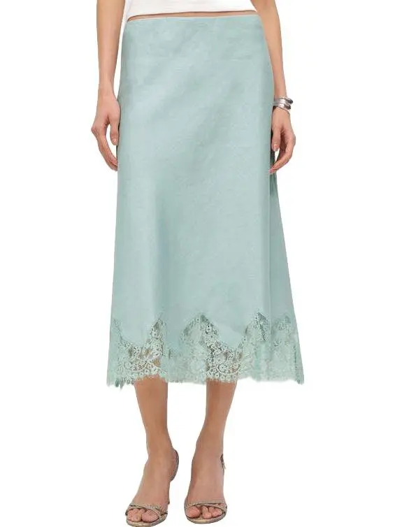 REFORMATION Carolina Lace Trim Linen Midi Skirt - Aquamarine