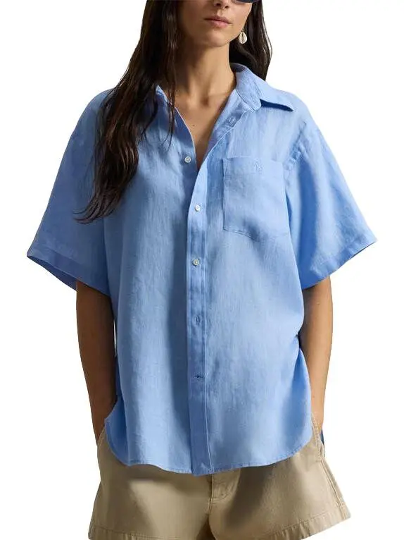 Polo Ralph Lauren Oversized Linen Button-up Shirt - Blue Lagoon