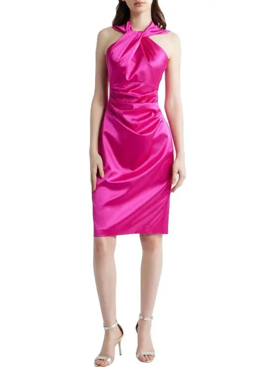 Eliza J Satin Cocktail Dress - Fuchsia