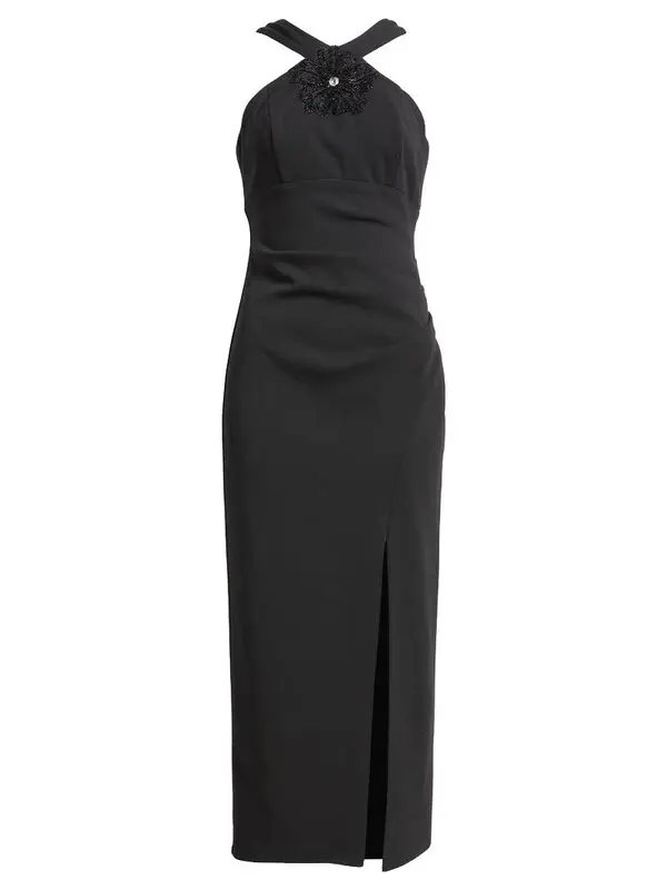 Eliza J Halter Neck Ruched Cocktail Dress - Black