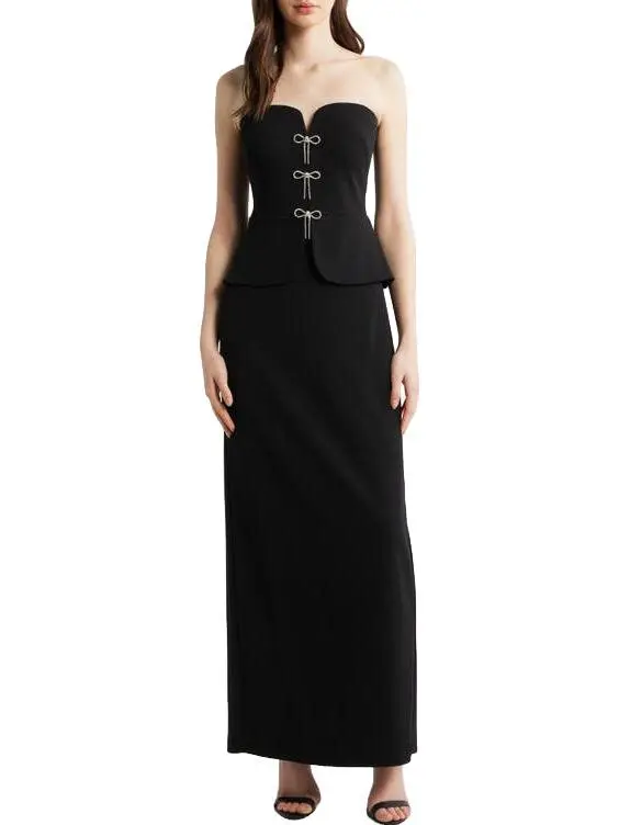 Eliza J Rhinestone Bow Strapless Gown - Black