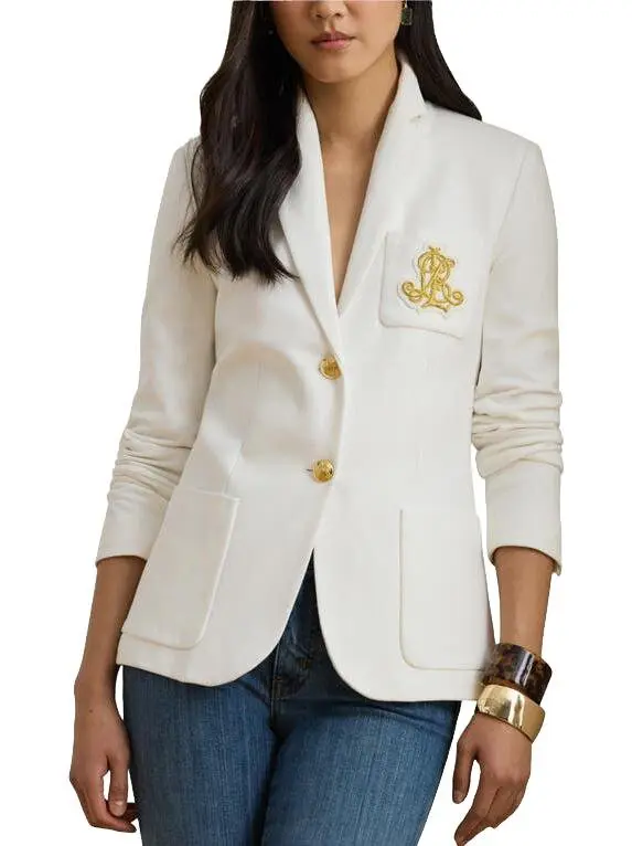 Ralph Lauren Bullion Jacquard Logo Patch Cotton-blend Blazer - White