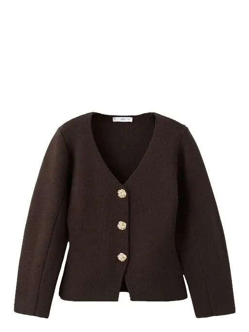 Mango V-neck Buttoned Cardigan - Chocolate