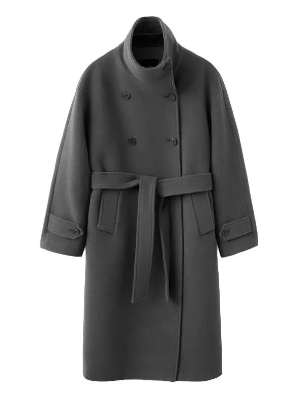 Mango Belted Virgin Wool Blend Coat - Grey