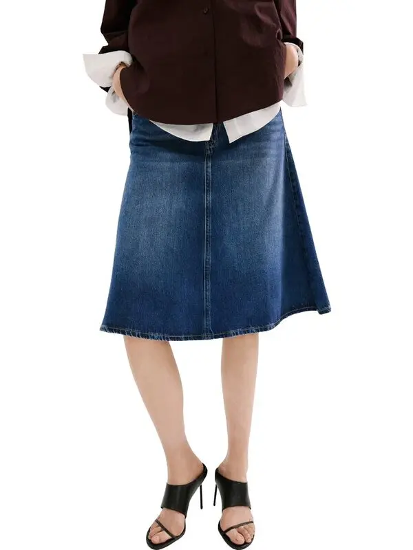 Mango Denim A-line Midi Skirt - Dark Blue