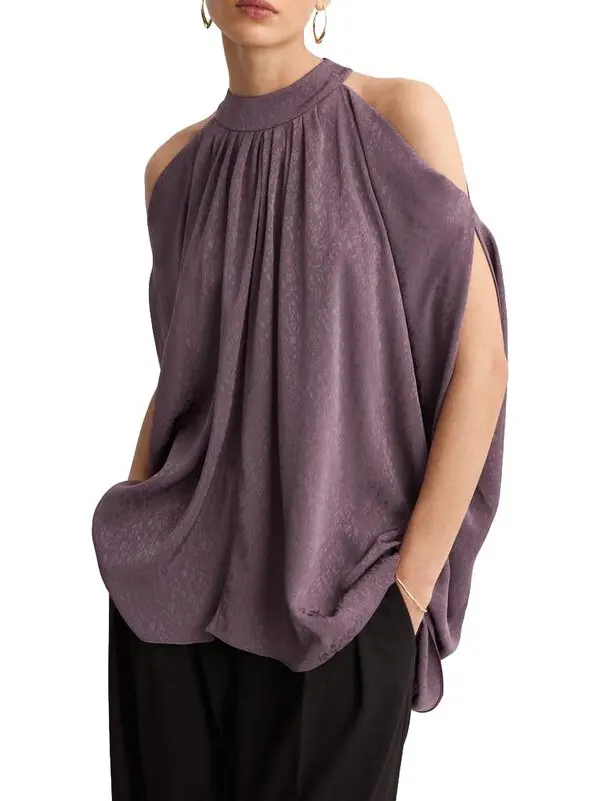 Mango Cold Shoulder Satin Top - Purple