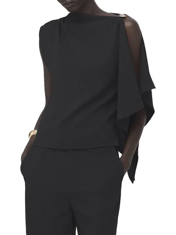 Mango Asymmetric Ruffle Top - Black