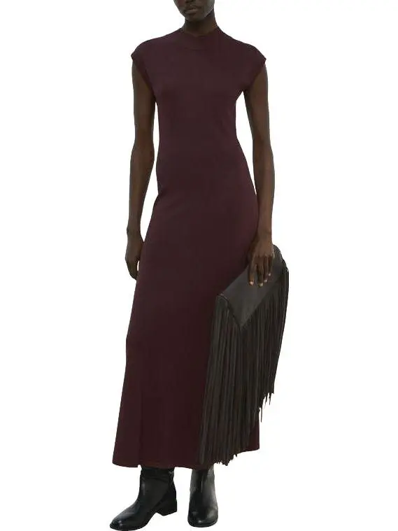 Mango Mock Neck Cap Sleeve Sweater Midi Dress - Chocolate