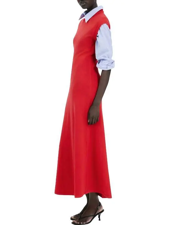 Mango Mock Neck Cap Sleeve Sweater Midi Dress - Red