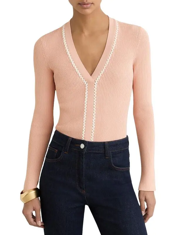 REISS Craft Stitch Cable Knit Top - Pink/ivory