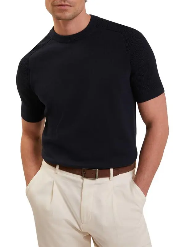 Ted Baker London Torrent Short Sleeve Cotton & Wool Sweater - Navy