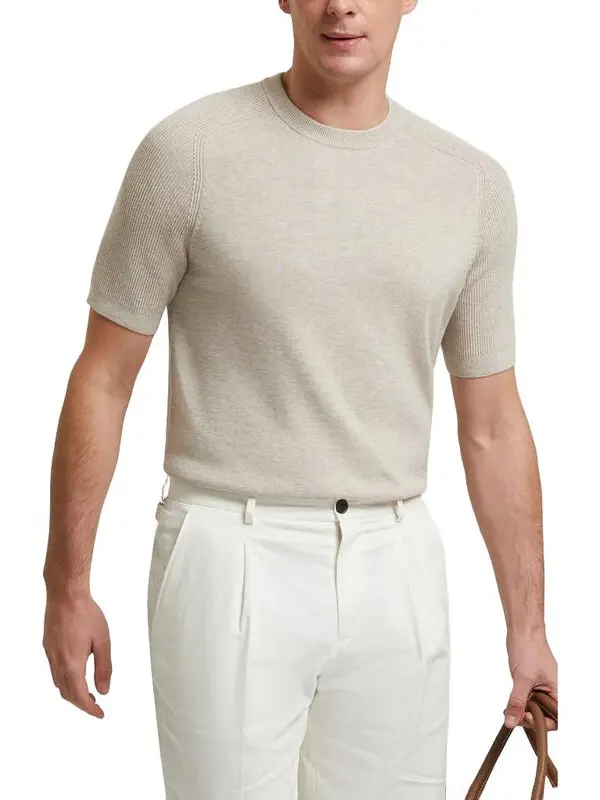 Ted Baker London Torrent Short Sleeve Cotton & Wool Sweater - Taupe