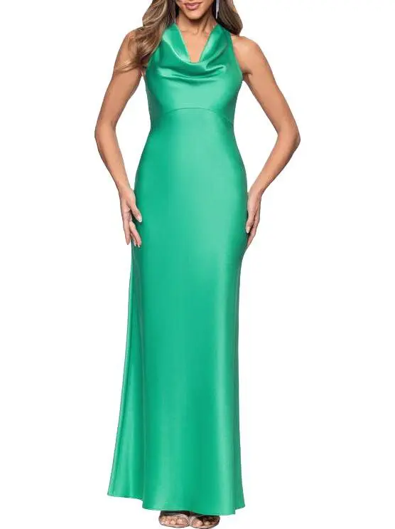 XSCAPE EVENINGS Cowl Neck Satin Gown - Green