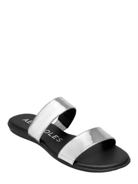 Aerosoles Concetta Two-strap Sandals - Silver Fx Mirror Metallic