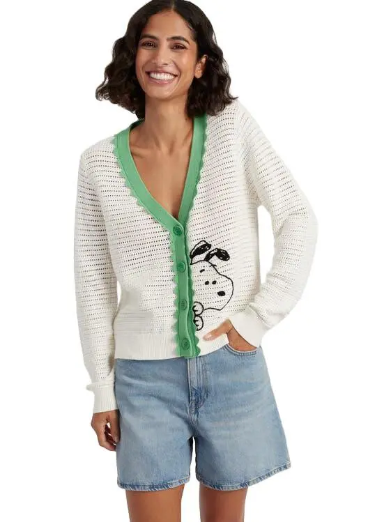 Chinti & Parker Cotton Snoopy Crochet Cardigan - Cream