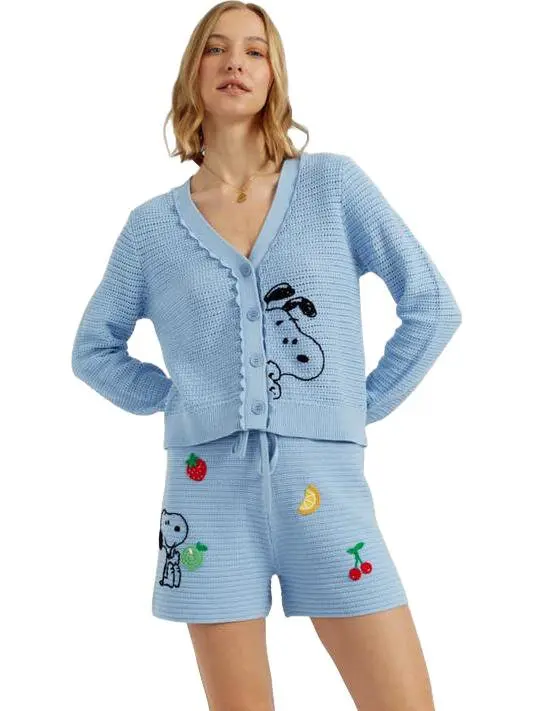 Chinti & Parker Cotton Snoopy Crochet Cardigan - Light Blue