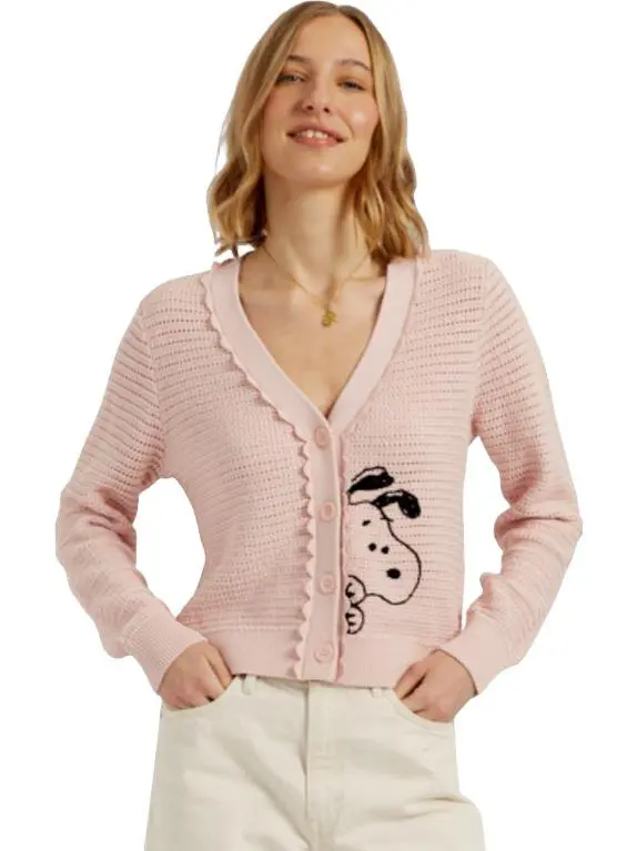 Chinti & Parker Cotton Snoopy Crochet Cardigan - Light Pink