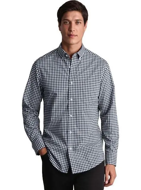CHARLES TYRWHITT Check Strech Washed Poplin Shirt - Dark Navy