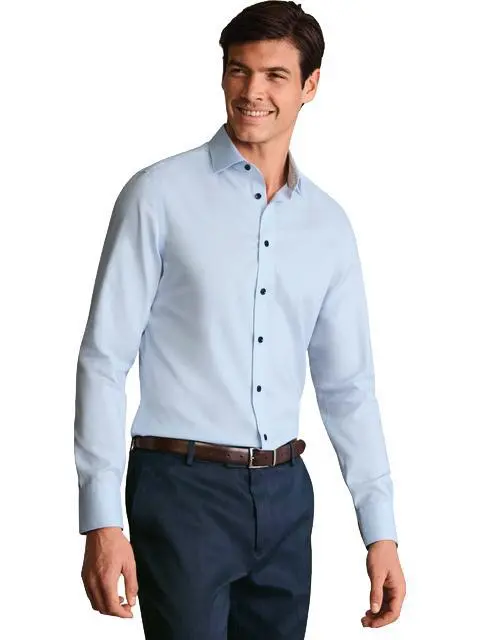 CHARLES TYRWHITT Non-iron Stretch Printed Trim Shirt - Sky Blue