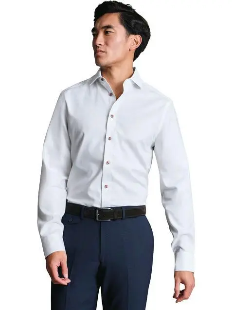 CHARLES TYRWHITT Non-iron Stretch Printed Trim Shirt - White