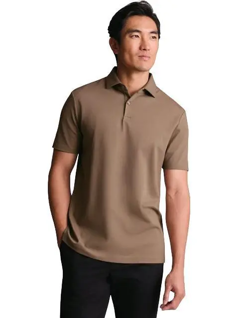 CHARLES TYRWHITT Short Sleeve Cotton Stretch Smart Pique Polo - Camel