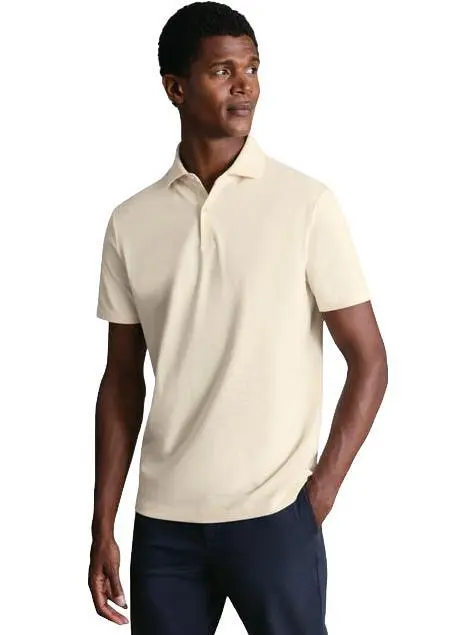 CHARLES TYRWHITT Short Sleeve Cotton Stretch Smart Pique Polo - Cream