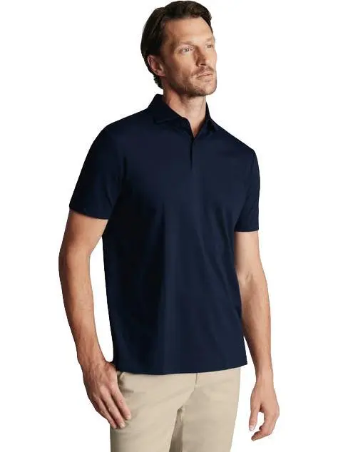 CHARLES TYRWHITT Short Sleeve Cotton Stretch Smart Pique Polo - Navy