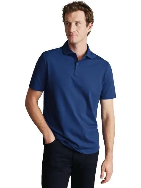 CHARLES TYRWHITT Short Sleeve Cotton Stretch Smart Pique Polo - Royal Blue