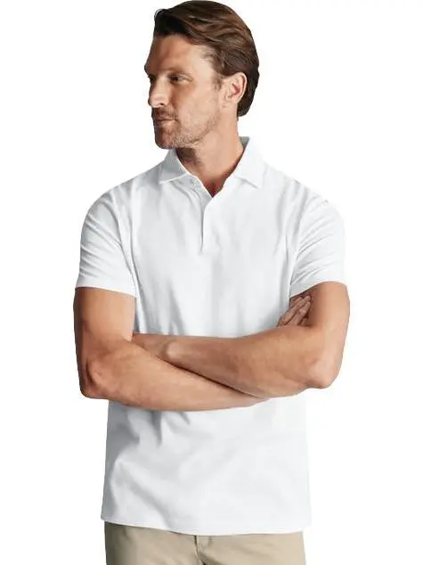 CHARLES TYRWHITT Short Sleeve Cotton Stretch Smart Pique Polo - White