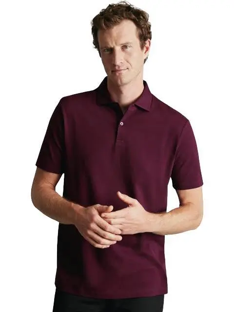 CHARLES TYRWHITT Short Sleeve Cotton Stretch Smart Pique Polo - Wine Red