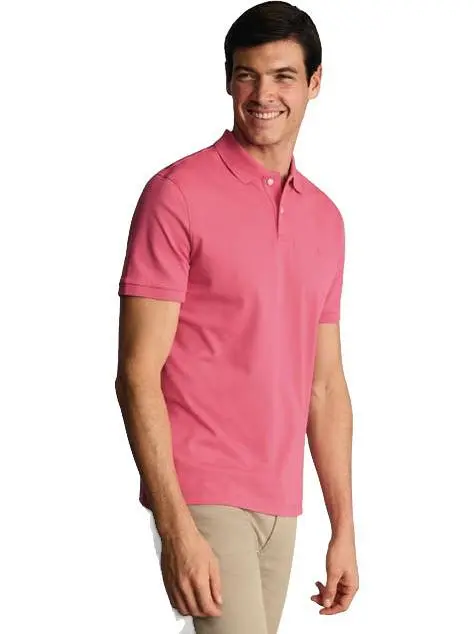 CHARLES TYRWHITT Short Sleeve Cotton Stretch Pique Polo - Coral Pink