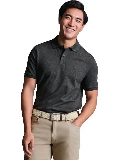 CHARLES TYRWHITT Short Sleeve Cotton Stretch Pique Polo - Dark Grey