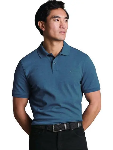 CHARLES TYRWHITT Short Sleeve Cotton Stretch Pique Polo - Indigo Blue