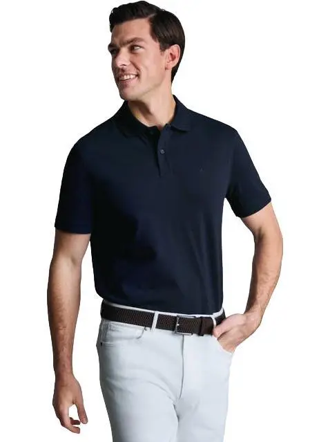 CHARLES TYRWHITT Short Sleeve Cotton Stretch Pique Polo - Navy