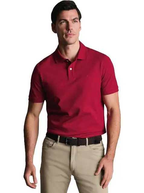CHARLES TYRWHITT Short Sleeve Cotton Stretch Pique Polo - Red