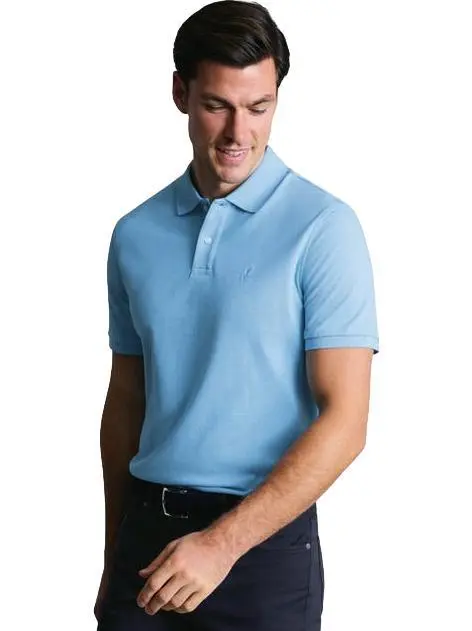 CHARLES TYRWHITT Short Sleeve Cotton Stretch Pique Polo - Sky Blue