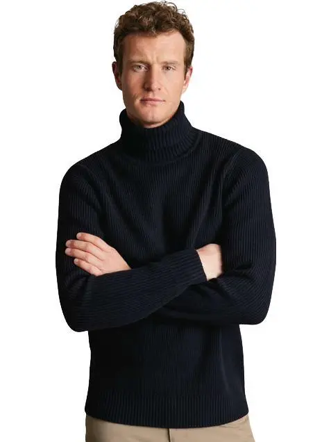 CHARLES TYRWHITT Merino Chunky Roll Neck Sweater - Navy
