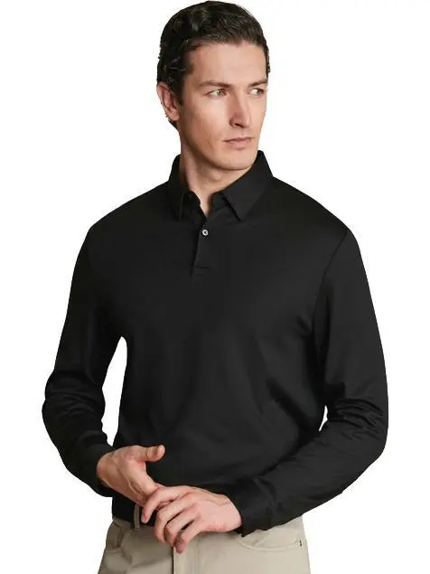CHARLES TYRWHITT Long Sleeve Jersey Polo - Black