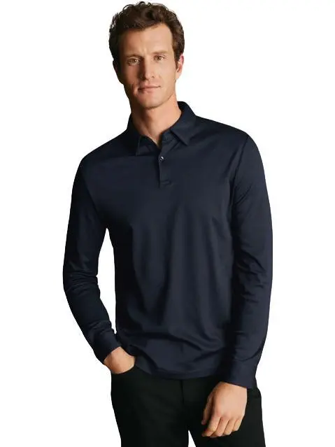CHARLES TYRWHITT Long Sleeve Jersey Polo - Navy