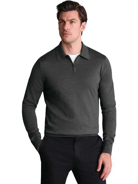 CHARLES TYRWHITT Merino Zip Polo Neck Long Sleeve - Grey