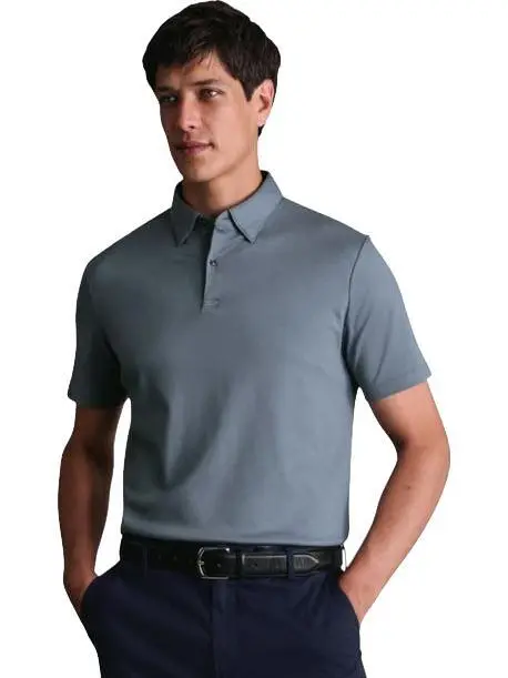 CHARLES TYRWHITT Short Sleeve Jersey Polo - Denim Blue