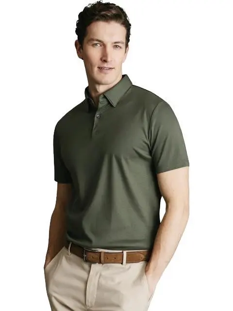CHARLES TYRWHITT Short Sleeve Jersey Polo - Olive Green
