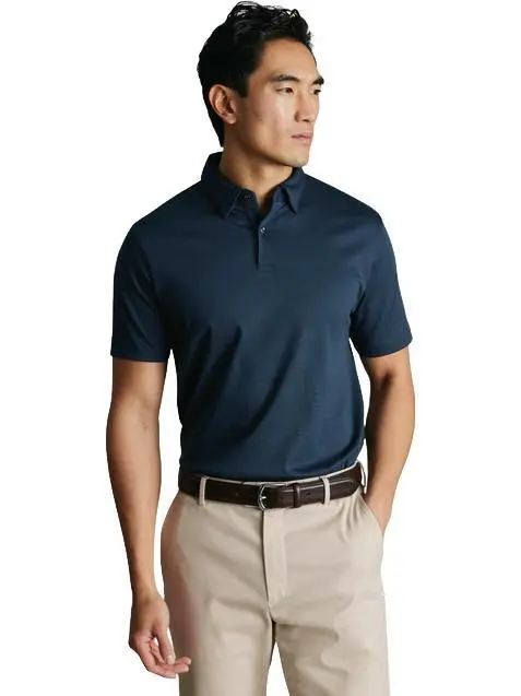 CHARLES TYRWHITT Short Sleeve Jersey Polo - Petrol Blue