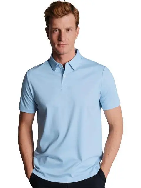 CHARLES TYRWHITT Short Sleeve Jersey Polo - Sky Blue