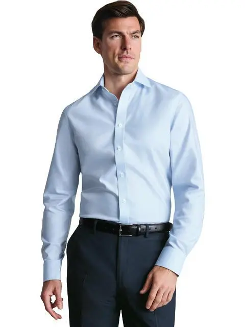 CHARLES TYRWHITT Non-iron Greenwich Weave Cutaway Shirt - Cornflower Blue